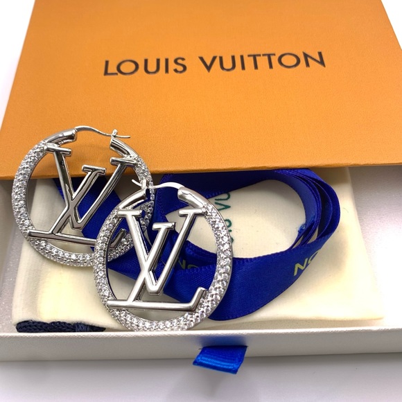 Louis Vuitton | Jewelry | Silver Medium Lv 4cm Hoops | Poshmark
